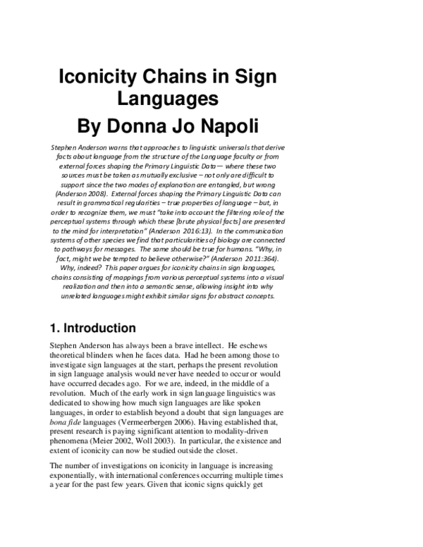 (PDF) Iconicity Chains In Sign Languages