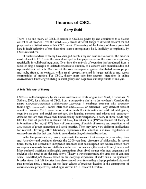 (PDF) Theories of CSCL