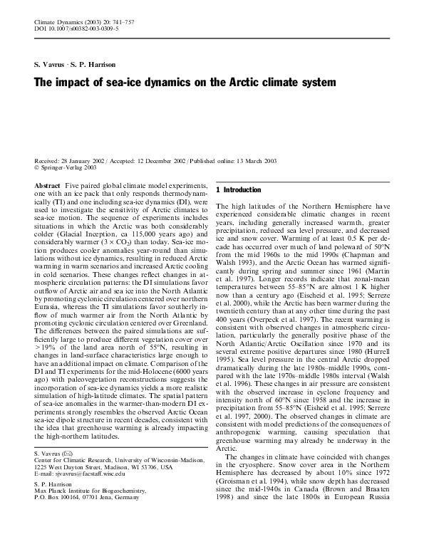 (PDF) The impact of sea-ice dynamics on the Arctic climate system