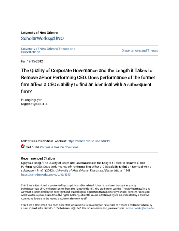 (PDF) The Quality of Corporate Governance and the Length it Takes To ...
