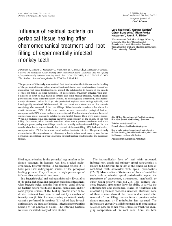 (PDF) Influence of residual bacteria on periapical tissue healing after ...