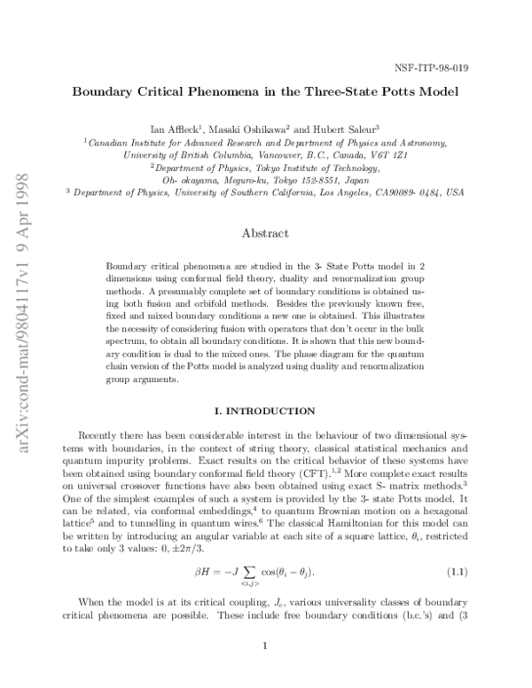 (PDF) Boundary critical phenomena in the three-state Potts model