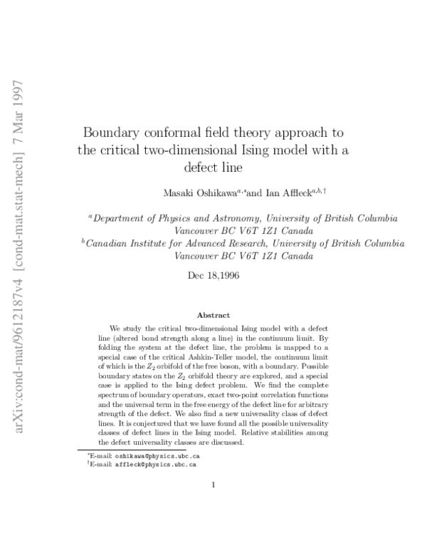 Pdf Boundary Conformal Field Theory Approach To The Critical Two Dimensional Ising Model With