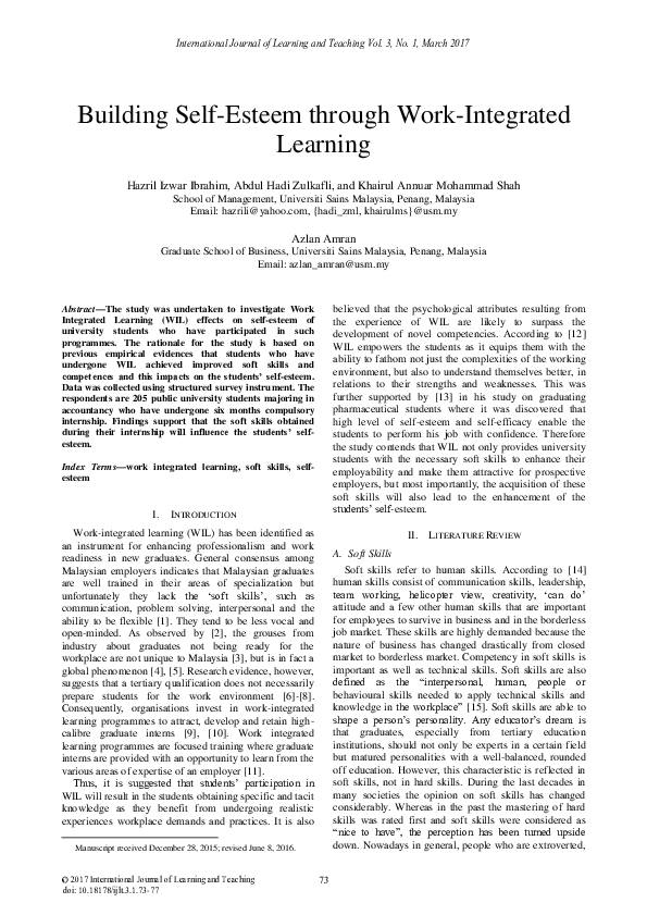 (PDF) Building Self-Esteem through Work-Integrated Learning