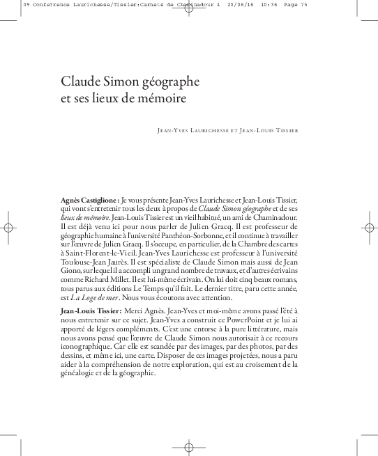 (PDF) Claude Simon géographe et ses lieux de mémoire