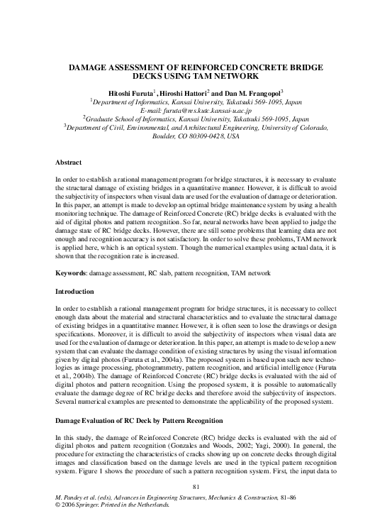 (PDF) Damage Assessment of Reinforced Concrete Bridge Decks Using TAM Network