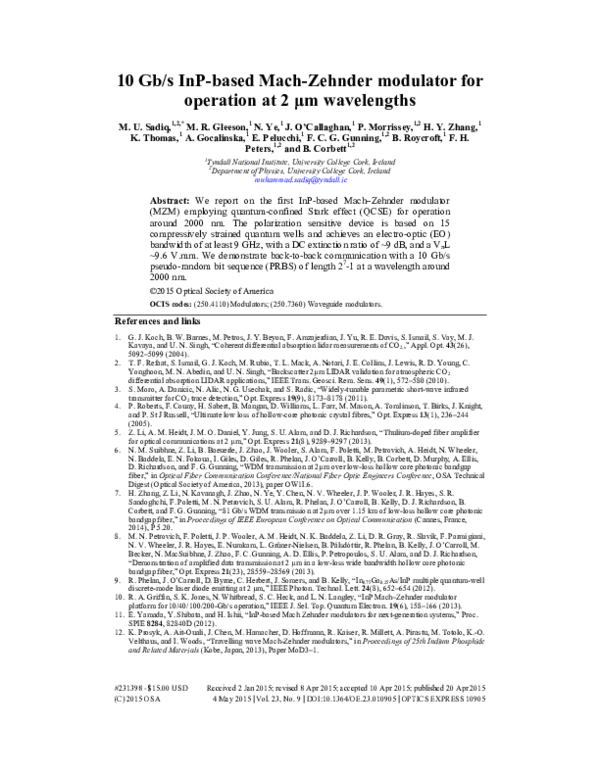 (PDF) 10 Gb/s InP-based Mach-Zehnder modulator for operation at 2 μm ...