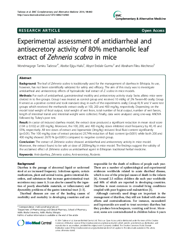 (PDF) Experimental assessment of antidiarrheal and antisecretory ...