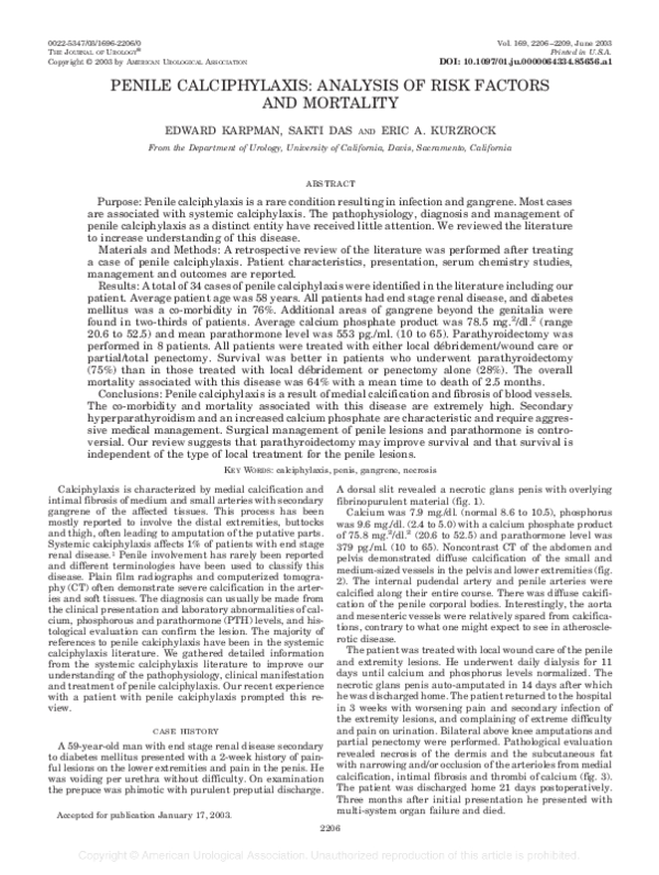 (PDF) Penile Calciphylaxis: Analysis of Rish Factors and Mortality
