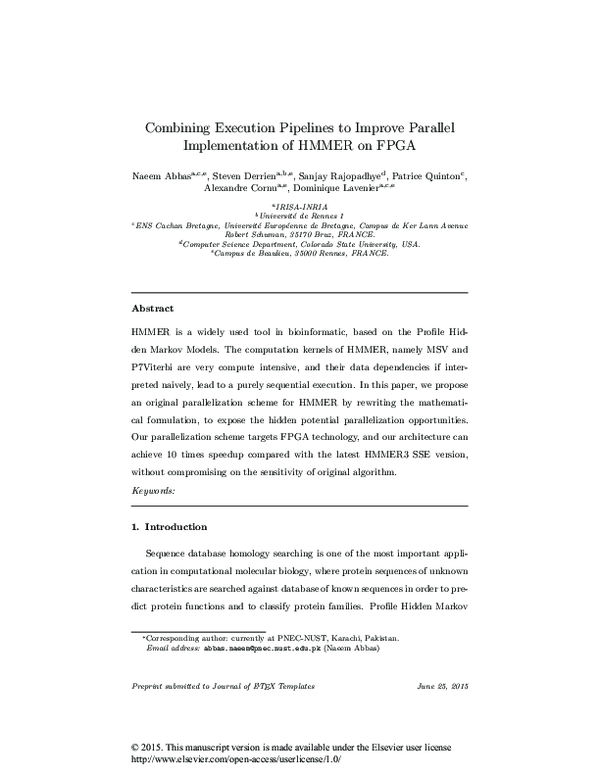 Pdf Combining Execution Pipelines To Improve Parallel Implementation Of Hmmer On Fpga 5208