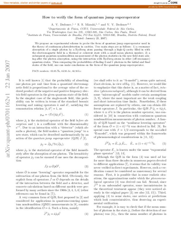 (PDF) How to verify the form of quantum jump superoperator