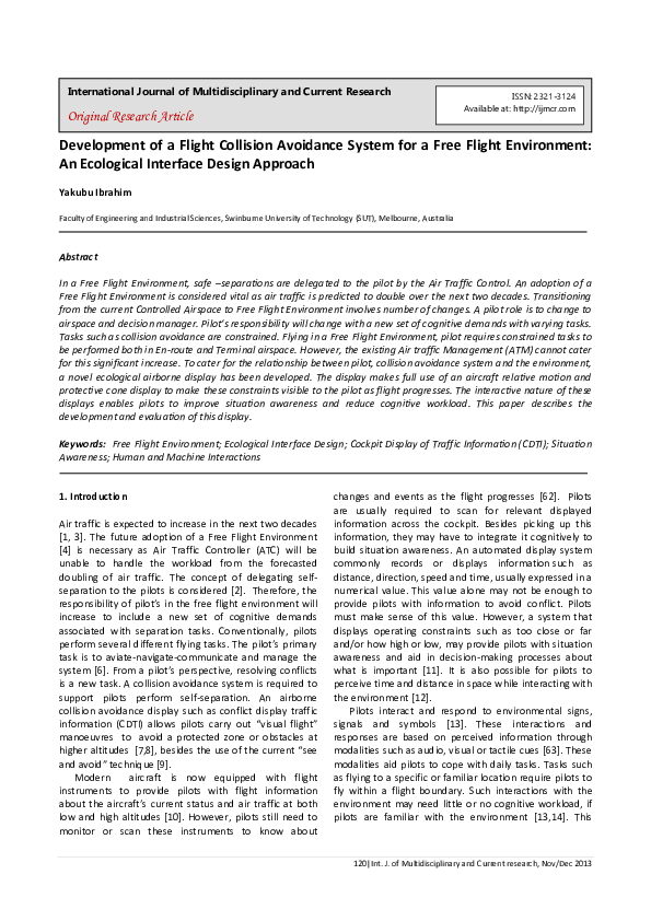 Pdf Development Of A Flight Collision Avoidance System For A Free Flight Environment An