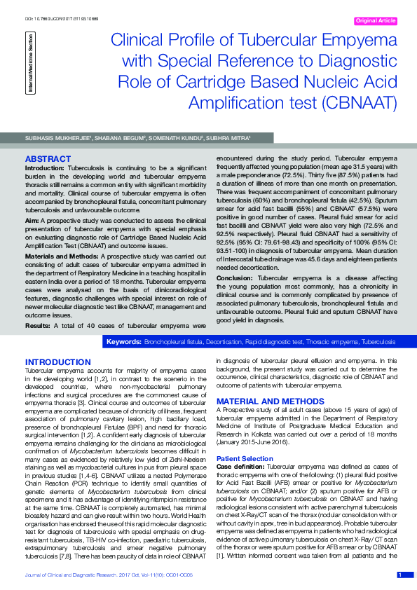 (PDF) Clinical Profile of Tubercular Empyema with Special Reference to ...