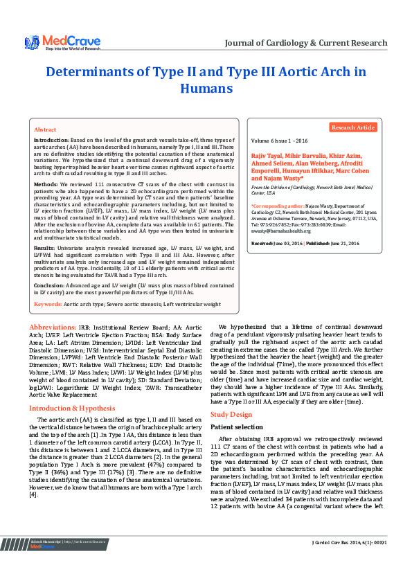 (PDF) Determinants of Type II and Type III Aortic Arch in Humans