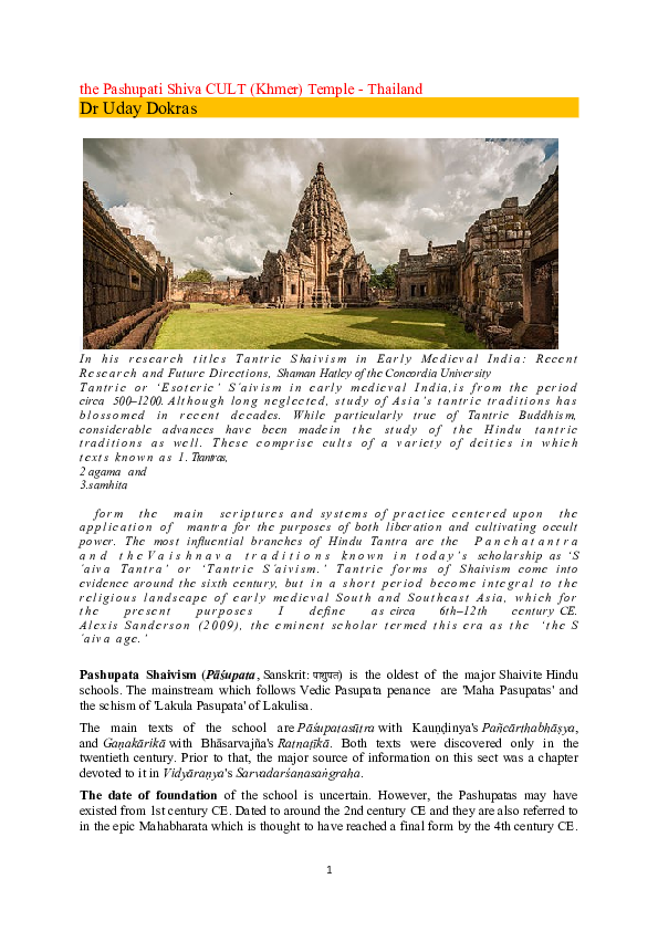 (DOC) KHMER-Pashupata Cult in Thailand