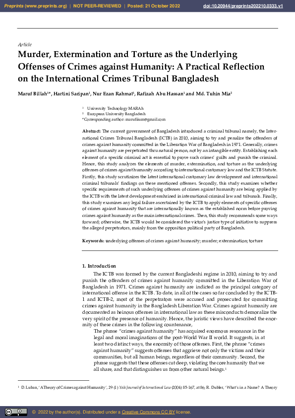 (PDF) Murder, Extermination and Torture as the Underlying Offenses of ...