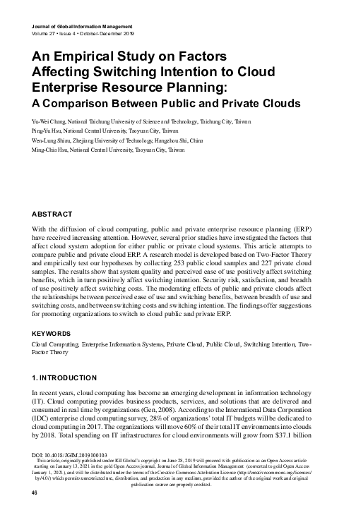 (PDF) An Empirical Study on Factors Affecting Switching Intention to Cloud Enterprise Resource ...