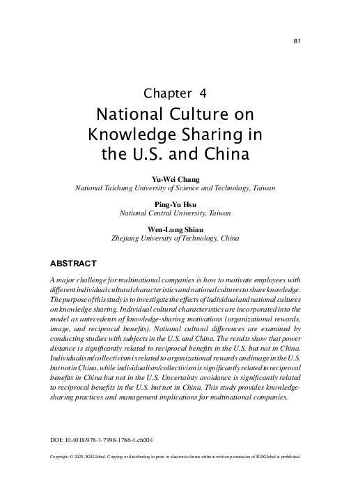 (PDF) National Culture on Knowledge Sharing in the U.S. and China | Wen ...