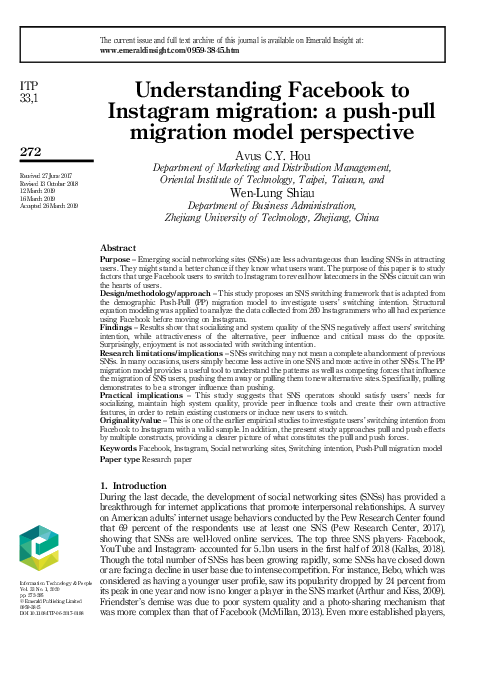 (PDF) Understanding Facebook to Instagram migration: a push-pull ...
