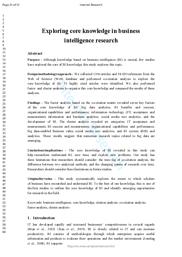 (PDF) Exploring core knowledge in business intelligence research