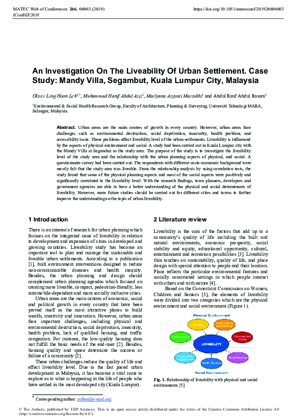 (PDF) An Investigation On The Liveability Of Urban Settlement. Case ...