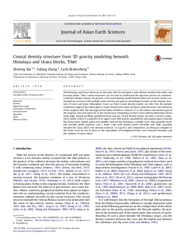 (PDF) Crustal density structure from 3D gravity modeling beneath Himalaya and Lhasa blocks, Tibet