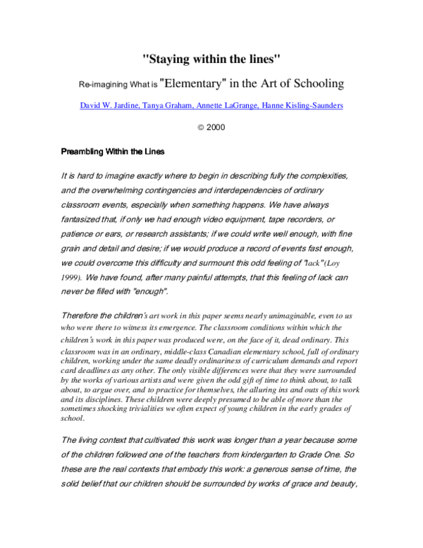 (PDF) Staying within the lines" Re-imagining What is "Elementary" in ...