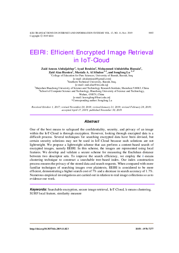 Pdf Eeiri Efficient Encrypted Image Retrieval In Iot Cloud