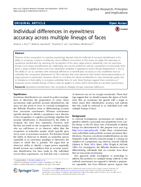 (PDF) Individual differences in eyewitness accuracy across multiple ...
