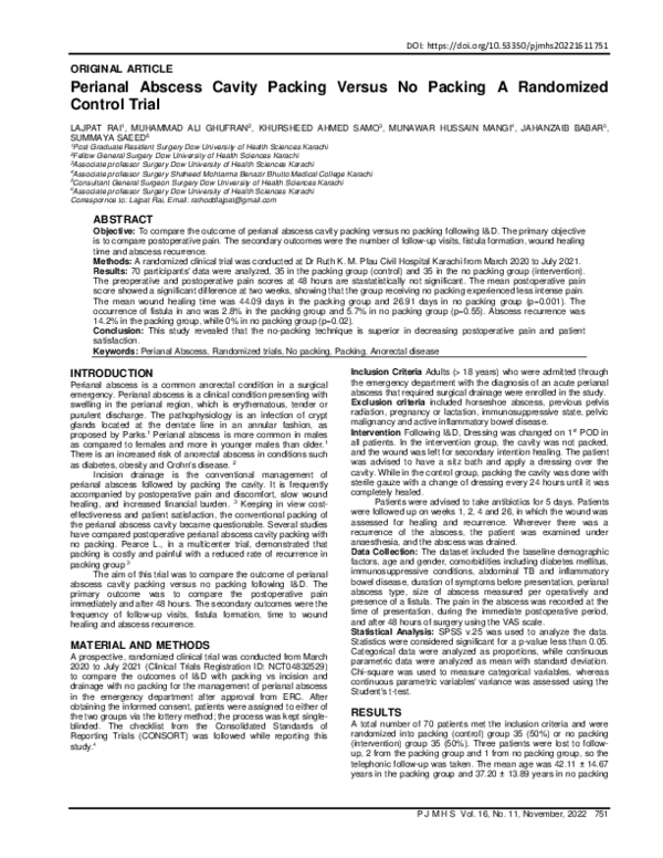 (PDF) Perianal Abscess Cavity Packing Versus No Packing A Randomized ...