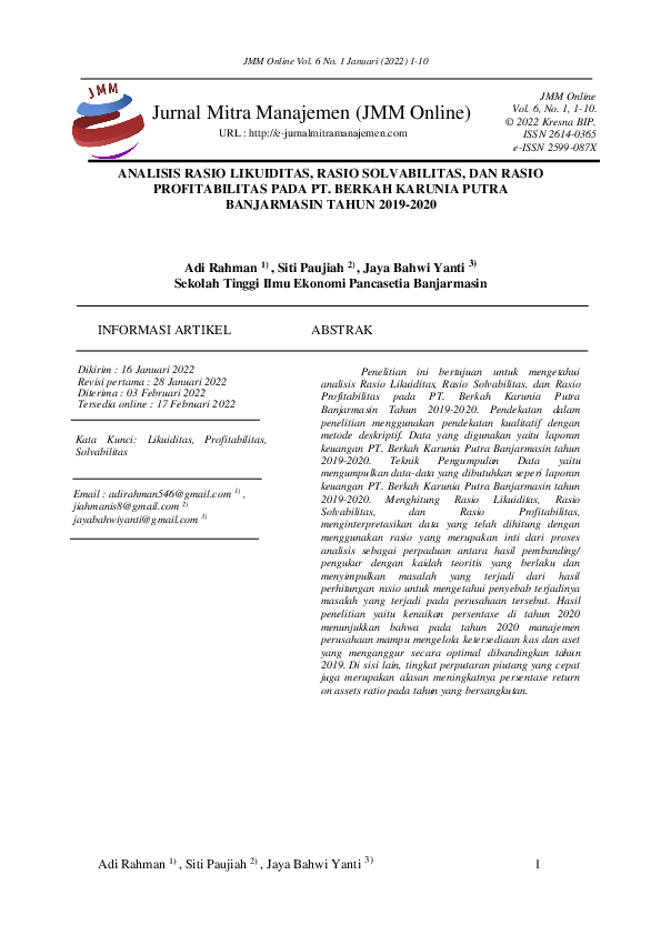 (PDF) Analisis Rasio Likuiditas, Rasio Solvabilitas, Dan Rasio ...
