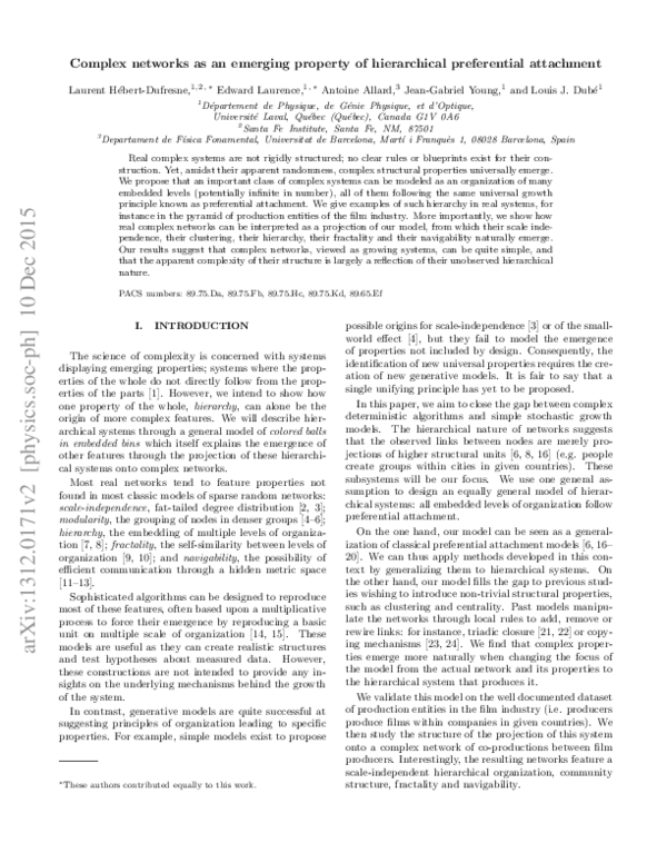 (PDF) Complex networks as an emerging property of hierarchical preferential attachment