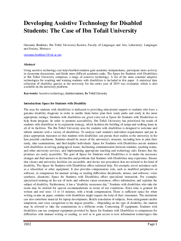 Developing Assistive Technology for Disabled Students: The Case of Ibn ...