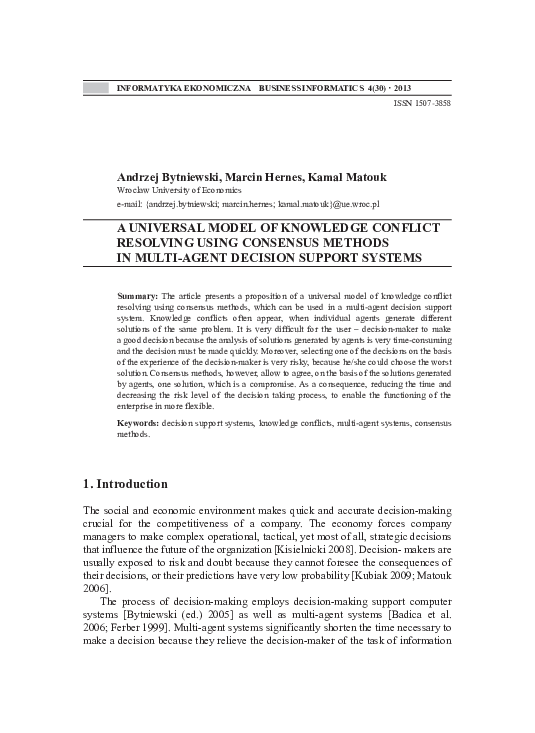 (PDF) A Universal Model of Knowledge Conflict Resolving Using Consensus ...