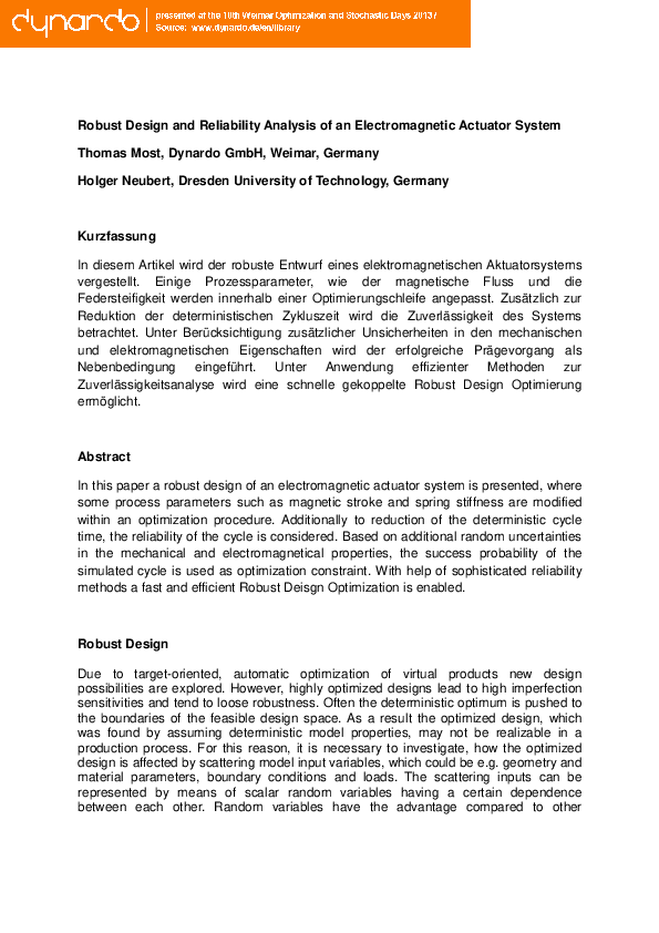(PDF) Robust Design and Reliability Analysis of an Electromagnetic Actuator System