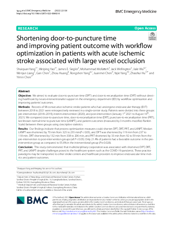(PDF) Shortening door-to-puncture time and improving patient outcome ...