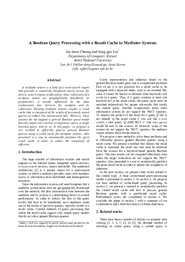(PDF) A Boolean query processing with a result cache in mediator systems