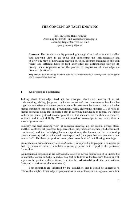 (PDF) The Concept of Tacit Knowing