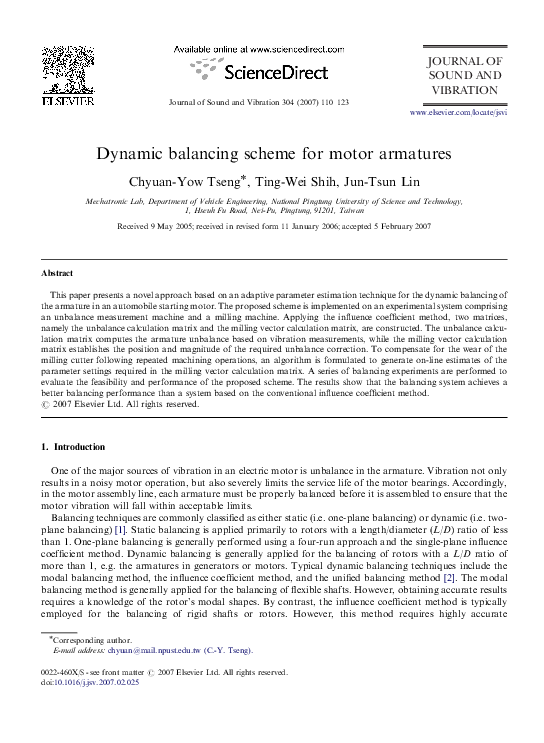 (PDF) Dynamic balancing scheme for motor armatures