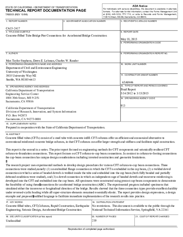 (PDF) Seismic Design of Circular Concrete Filled Tube Bridge Pier ...