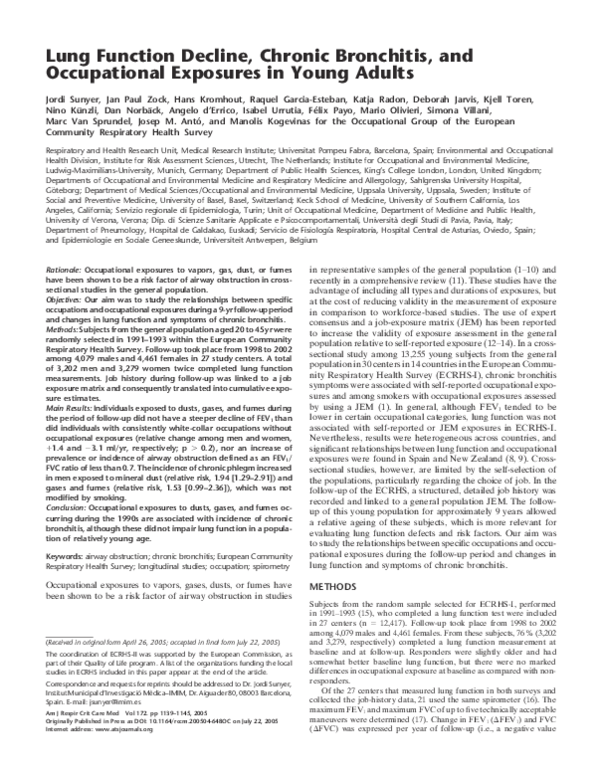 (PDF) Lung Function Decline, Chronic Bronchitis, and Occupational ...