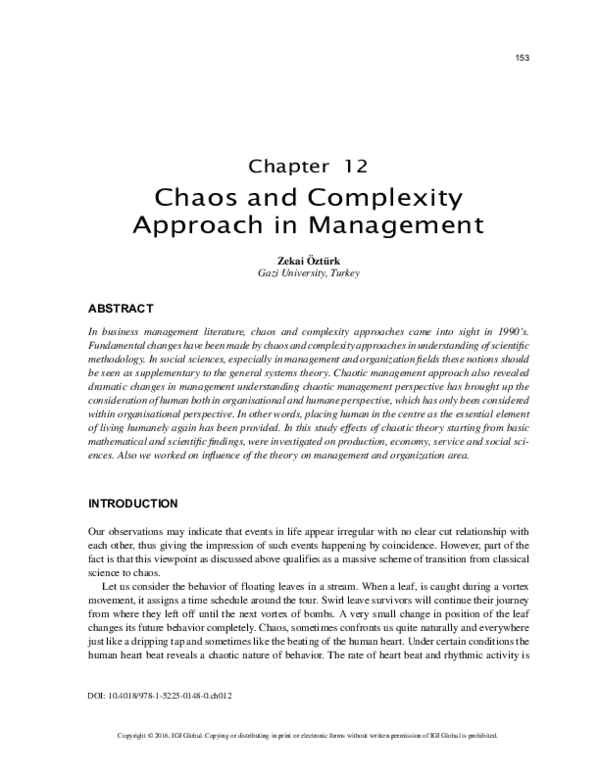 (PDF) Chaos and Complexity Approach in Management