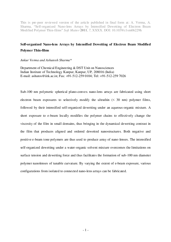 (PDF) Self-organized nano-lens arrays by intensified dewetting of ...