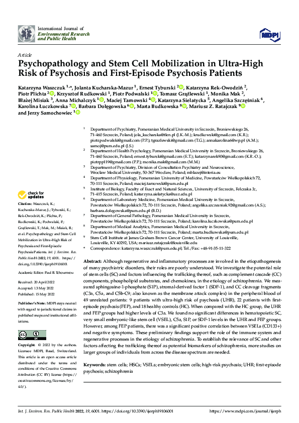 Pdf Psychopathology And Stem Cell Mobilization In Ultra High Risk Of Psychosis And First