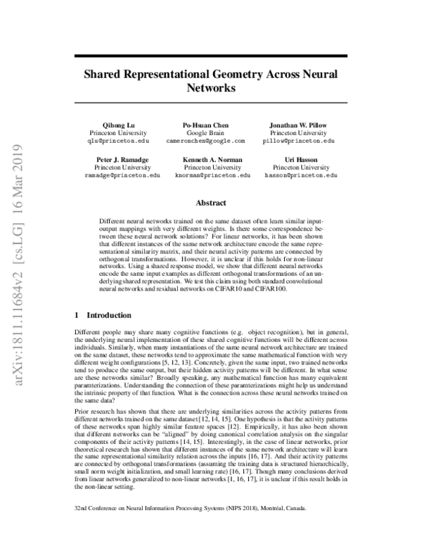 (PDF) Shared Representational Geometry Across Neural Networks