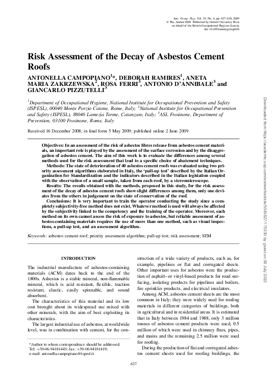 (PDF) Risk Assessment of the Decay of Asbestos Cement Roofs