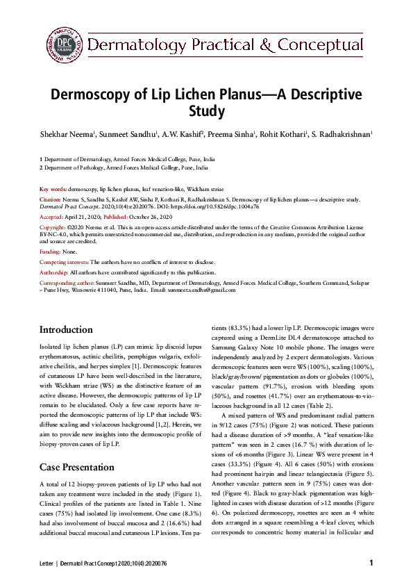(PDF) Dermoscopy of Lip Lichen Planus—A Descriptive Study