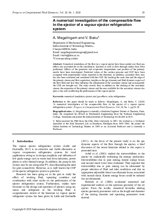 (PDF) A numerical investigation of the compressible flow in the ejector of a vapour ejector ...