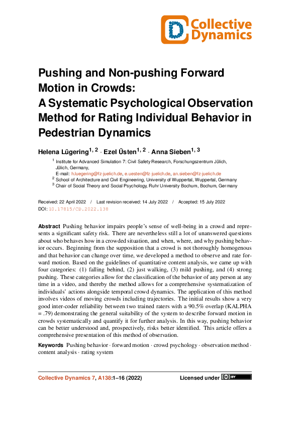 (PDF) Pushing and Non-pushing Forward Motion in Crowds: A Systematic ...