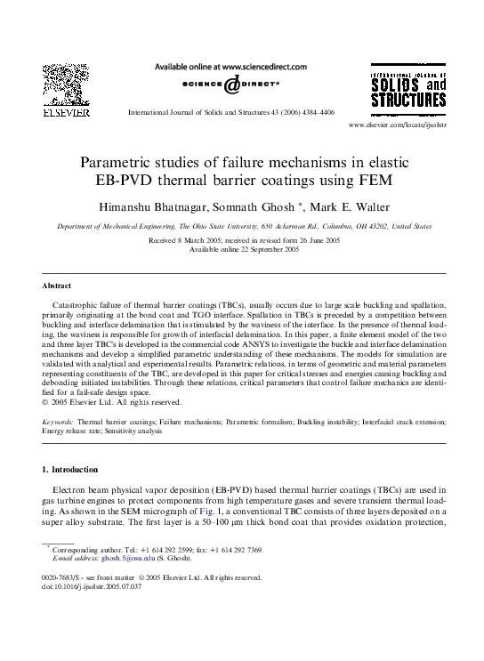 (PDF) Parametric studies of failure mechanisms in elastic EB-PVD thermal barrier coatings using FEM